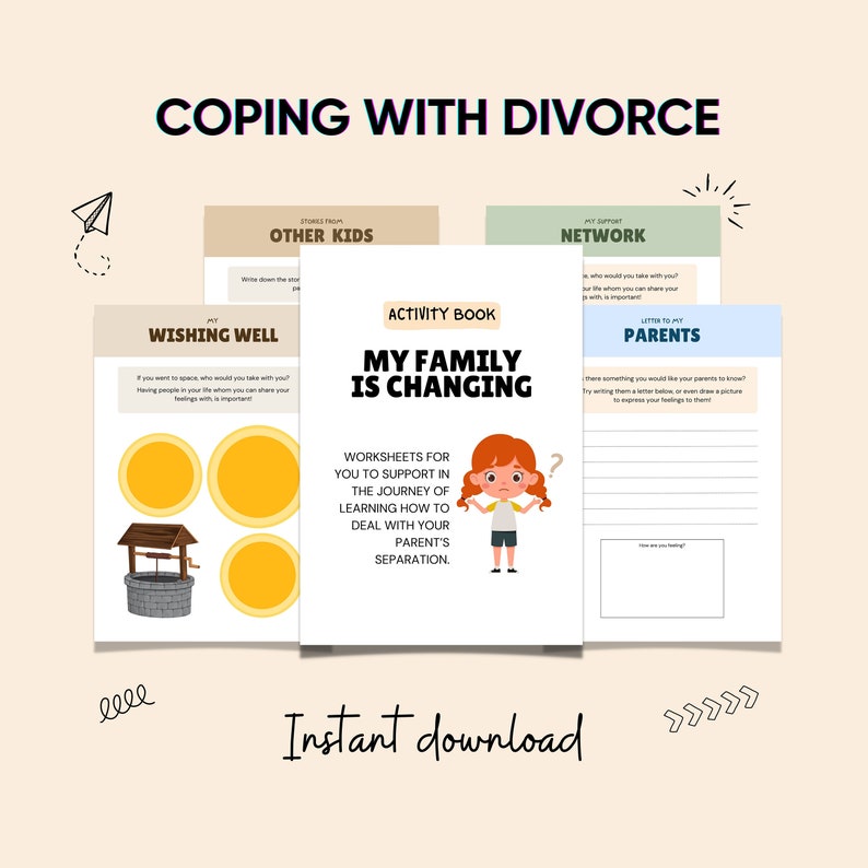 Divorce Worksheets for Kids, Separation Journal, Therapy Worksheets ...