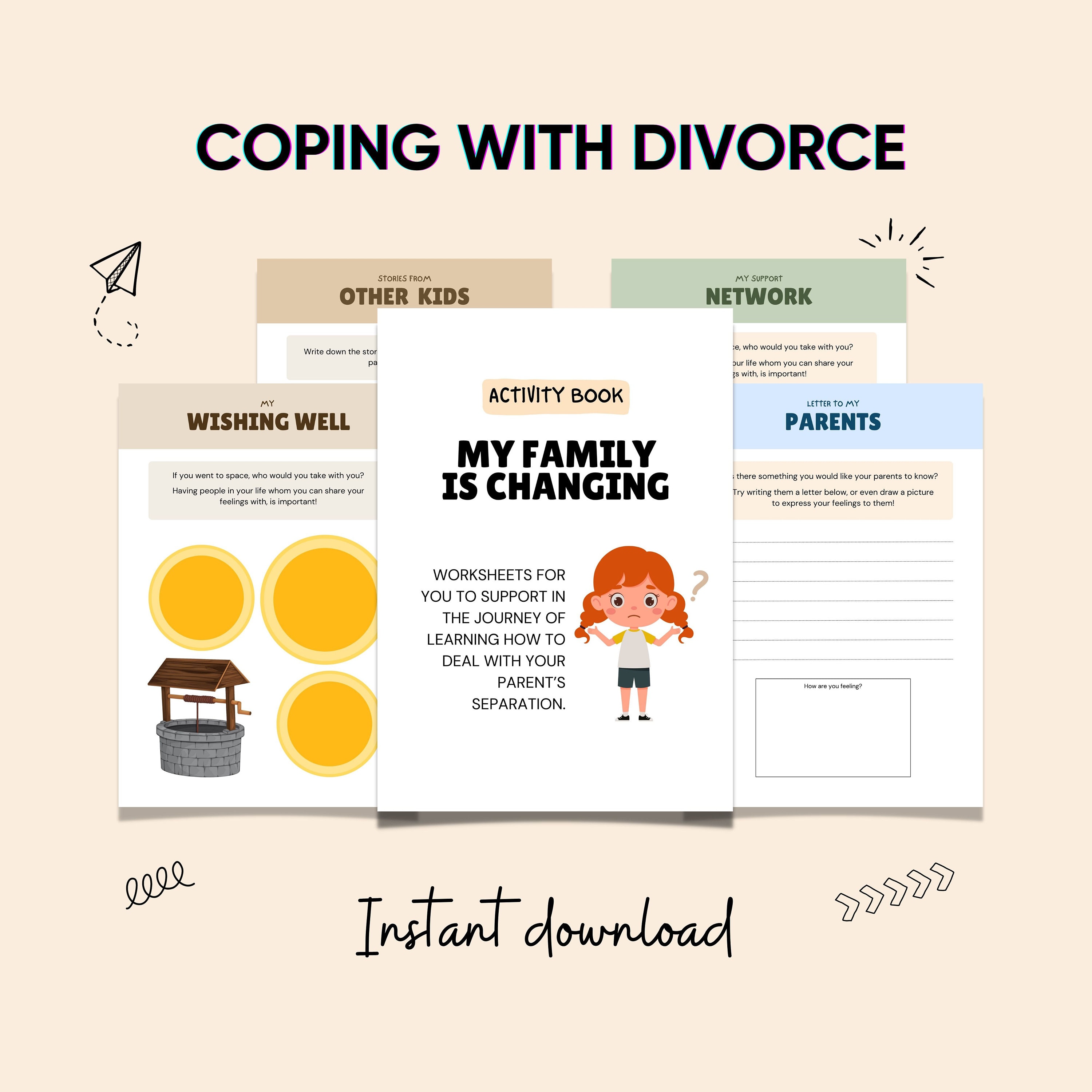 Divorce Worksheets for Kids, Separation Journal, Therapy Worksheets ...