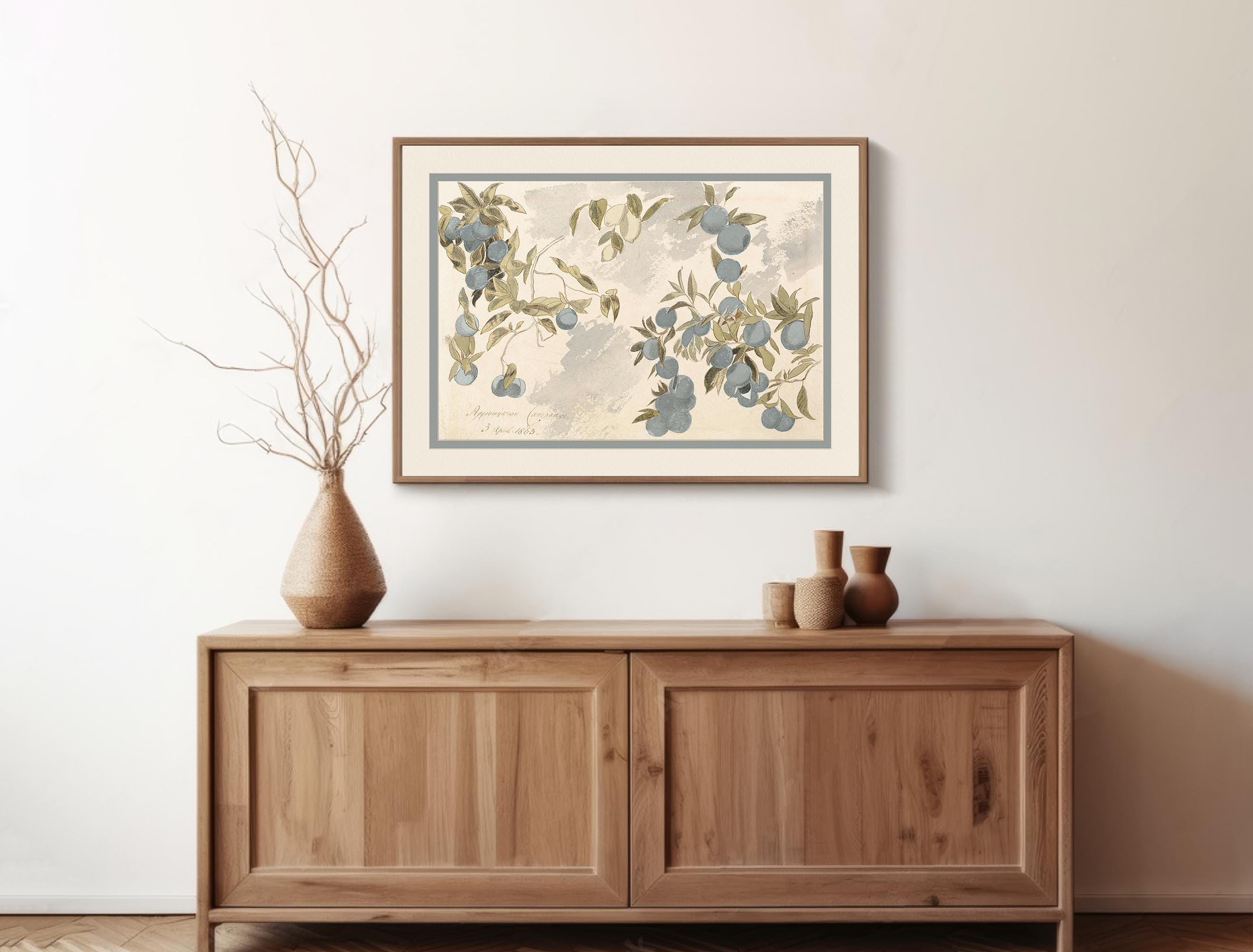 Vintage Blue Fruit Tree Wall Art, Mcgee & Co Dupe Botanical Print ...