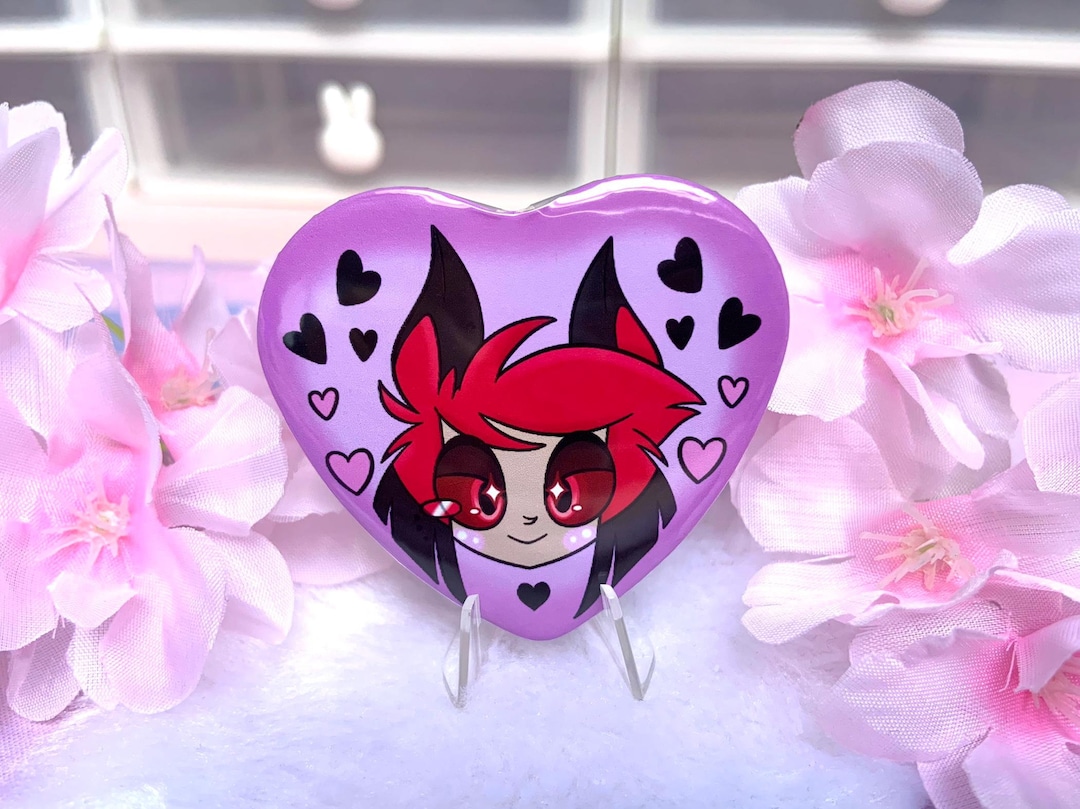 Alastor Heart Badge Pin Button - Purple Kawaii Cute Decor Style Ita Bag ...