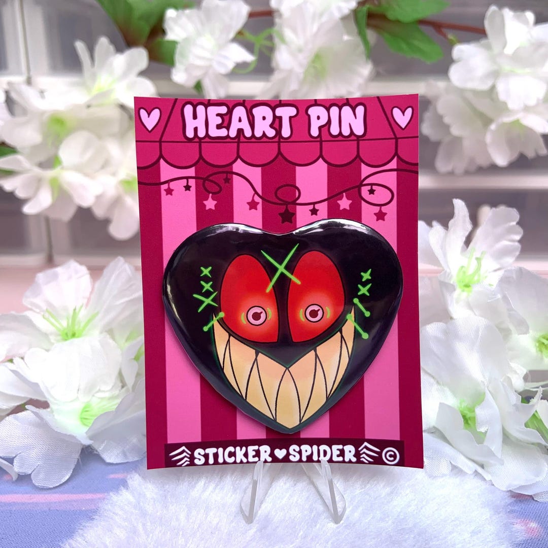 Alastor Heart Badge Pin Button - Kawaii Cute Decor Style Ita Bag Radio ...