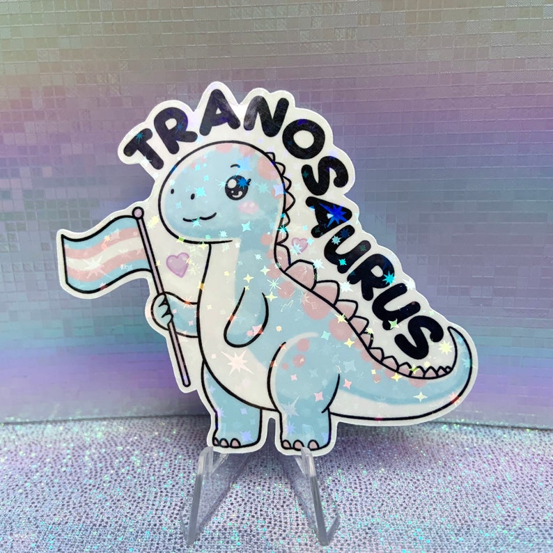 Holographic Vinyl Sticker - Tranosaurus - Kawaii Cute Aesthetic Pastel ...