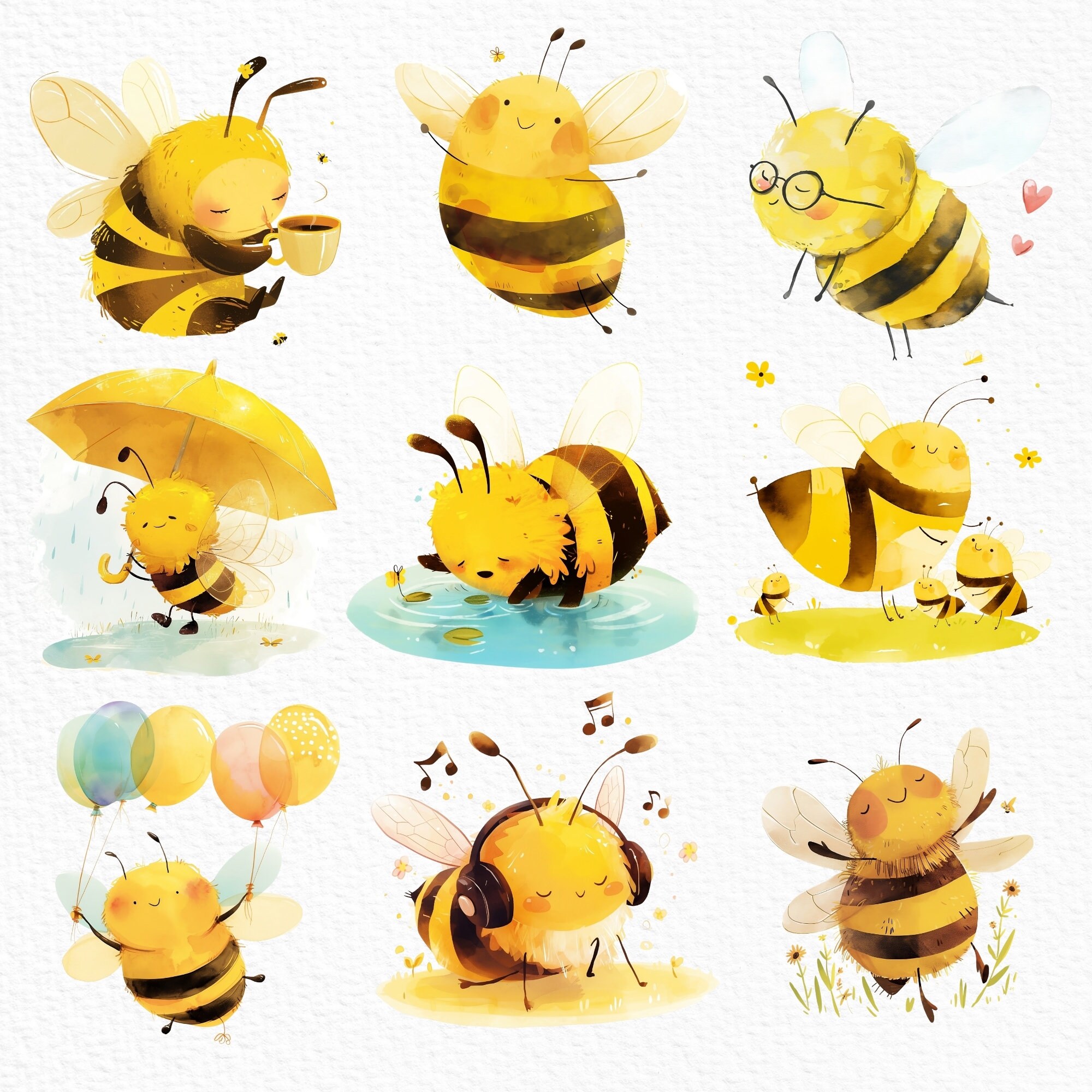 Watercolor Bee Clipart L Spring Clipart L Transparent Background L ...