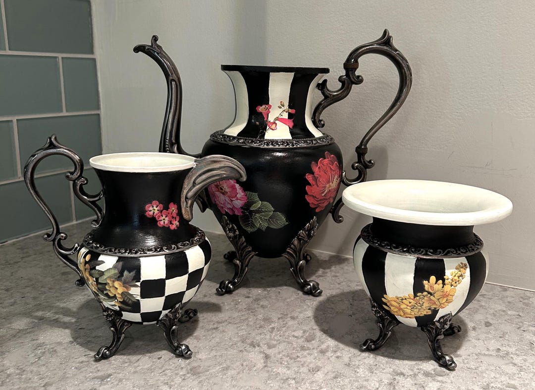 Flowers and Checkers Tea Set Decor - Etsy