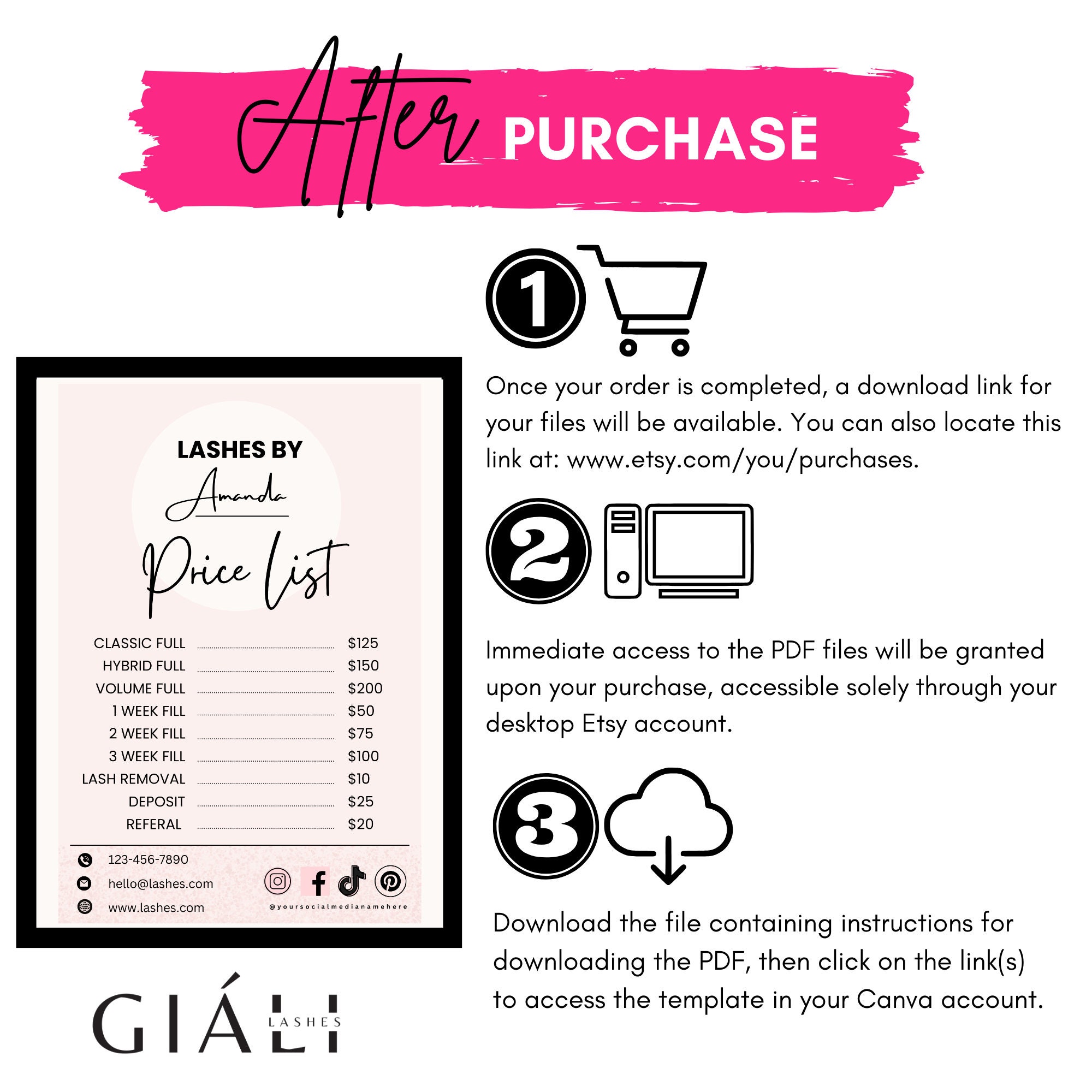 Editable Lash Price List Lash Room Decor Classic Volume Hybrid Eyelash ...