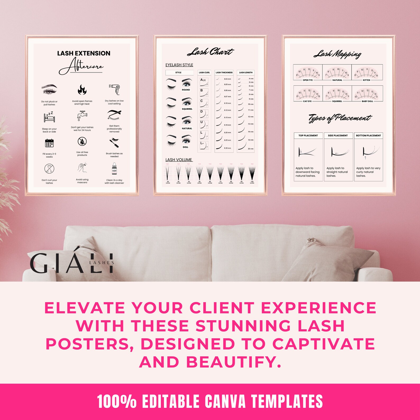 Lash Room Decor, Lash Chart Poster, Editable Canva Template, Eyelash ...