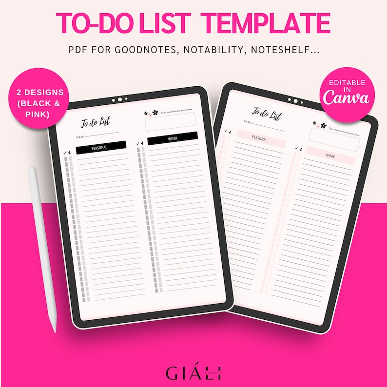 To Do Lists Goodnotes Templates, Planner Inserts, Undated Task Tracker ...
