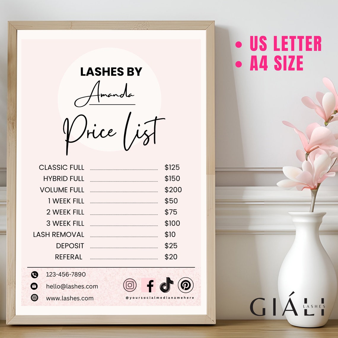 Lashes Pricelist Poster, Printable Lash Studio Decor, Editable Lash ...