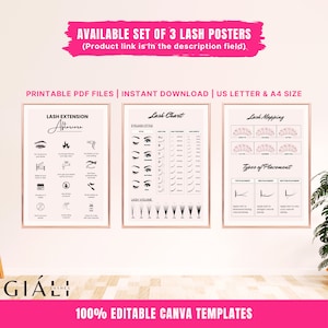 Lash Room Decor, Lash Chart Poster, Editable Canva Template, Eyelash ...