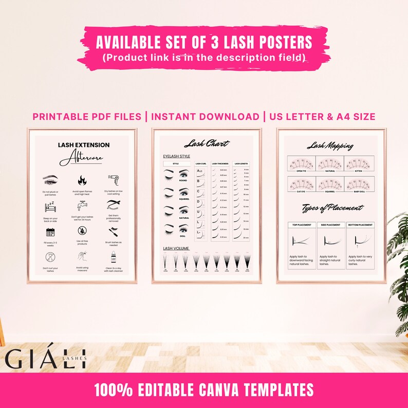 Lash Chart Lash Room Decor Classic Volume Hybrid Eyelash Extension ...