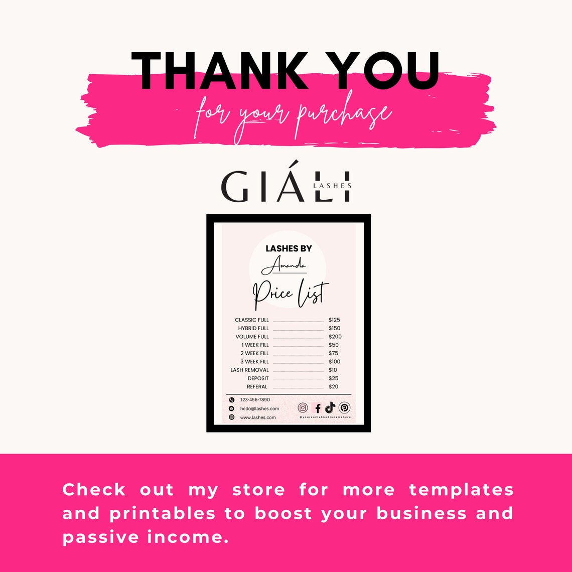 Editable Lash Price List Lash Room Decor Classic Volume Hybrid Eyelash ...