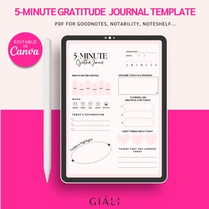 5-minute Gratitude Journal Goodnotes Templates, Planner Inserts ...