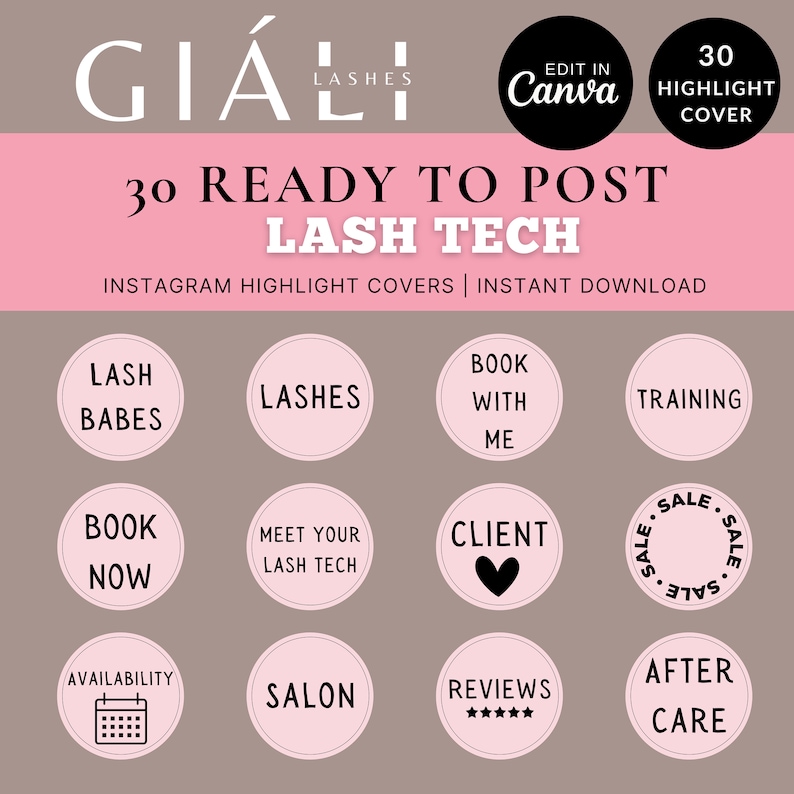 Lash Highlight Covers, 30 Instagram Story Highlights, Lash Tech IG ...