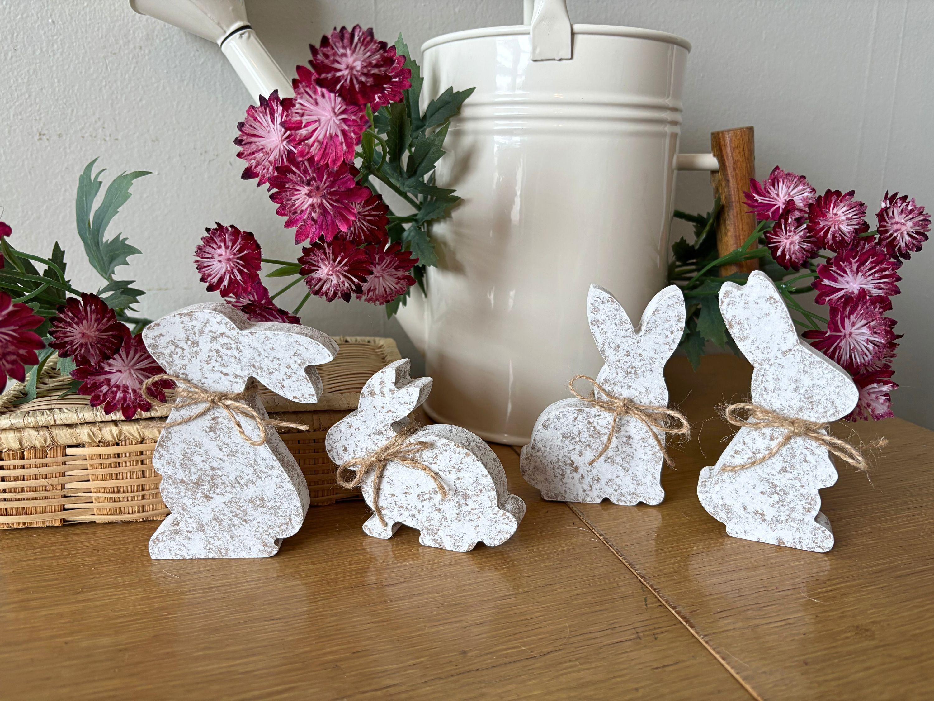 Chippy White Wood Bunnies Set of Four, Easter Bunny Table Decoration ...