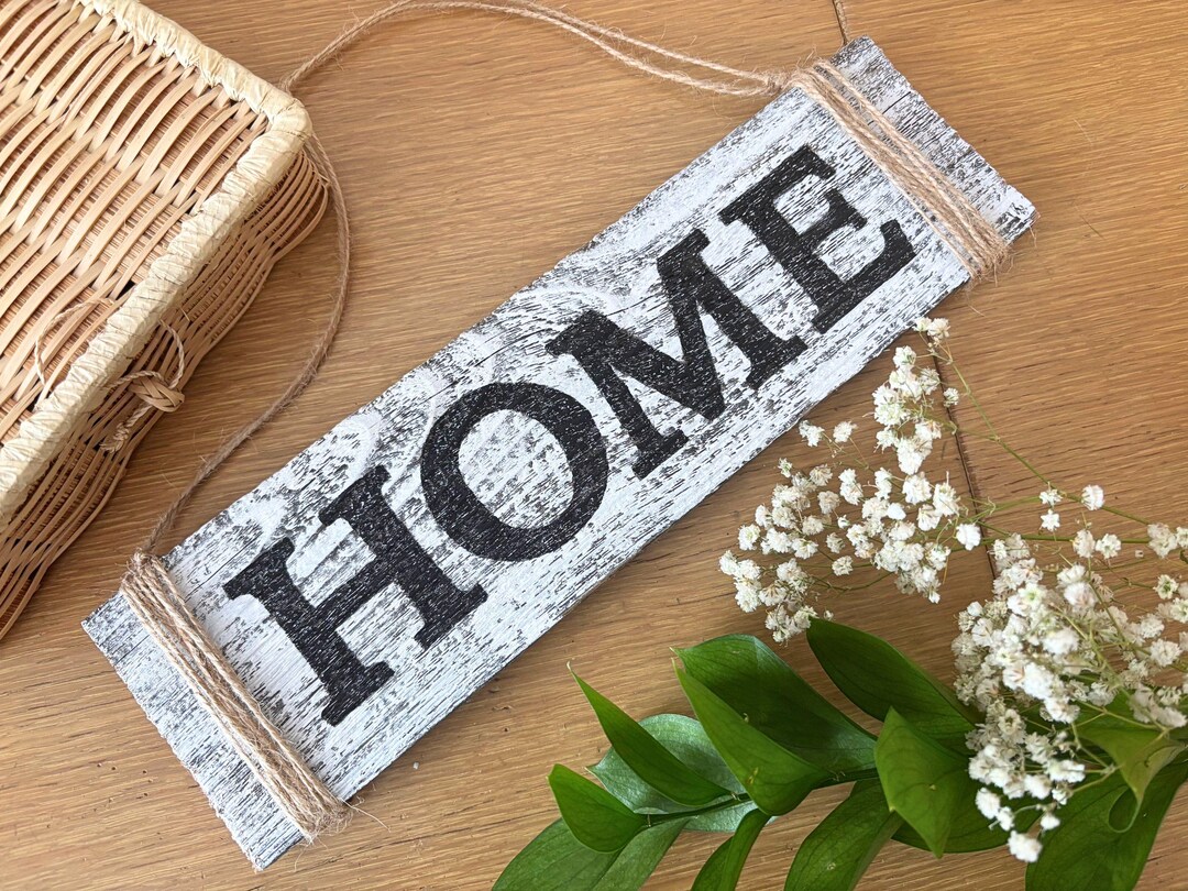 Home Wood Sign, Farmhouse Twine Wall Hanging, Rustic Gallery Wall Decor ...