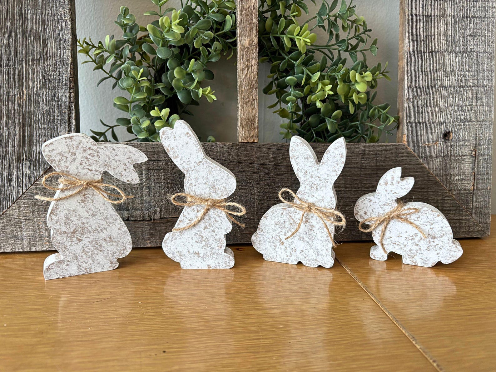 Chippy White Wood Bunnies Set of Four, Easter Bunny Table Decoration ...