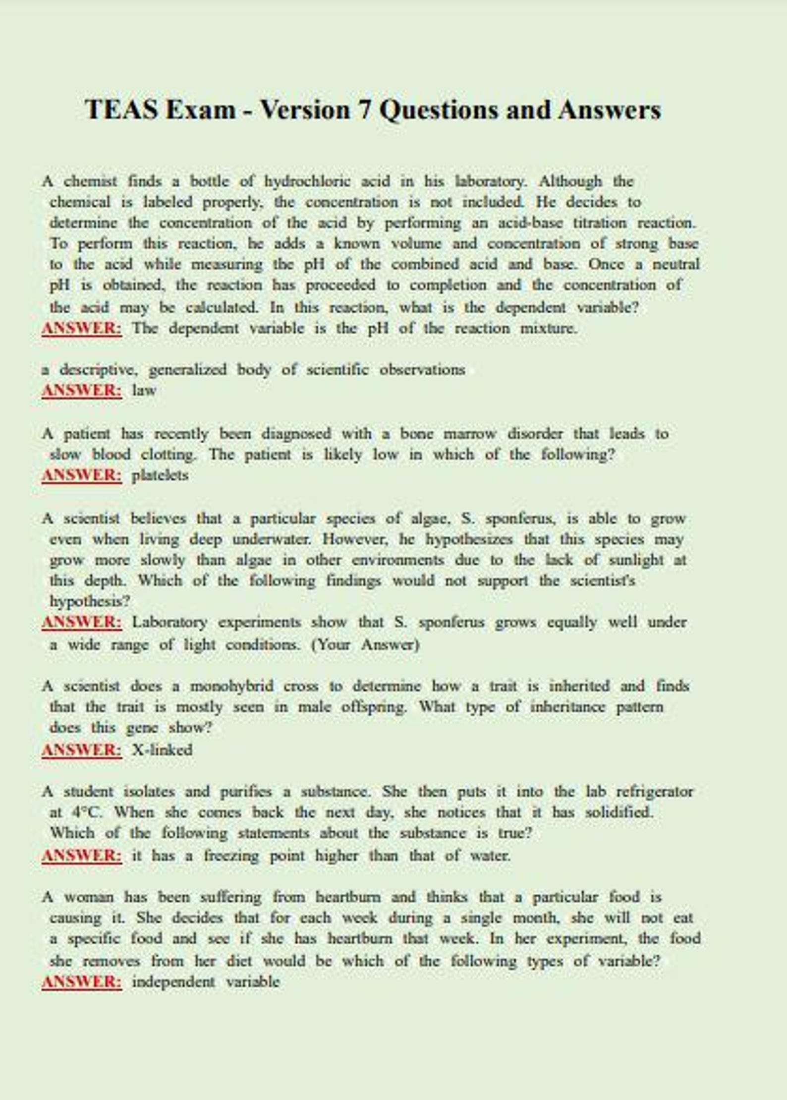 TEAS Exam - Version 7 Questions and Answers 2024/2025 - Etsy