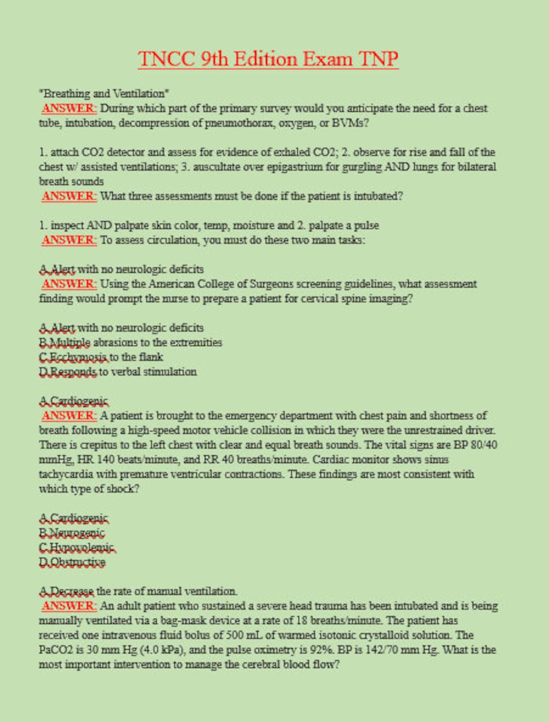 TNCC 9th Edition Exam TNP 2024 - Etsy