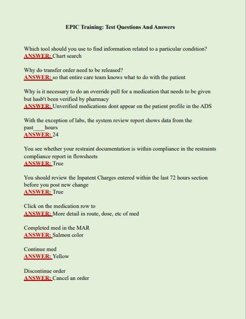 EPIC Training Test Questions and Answers 2024/2025 - Etsy