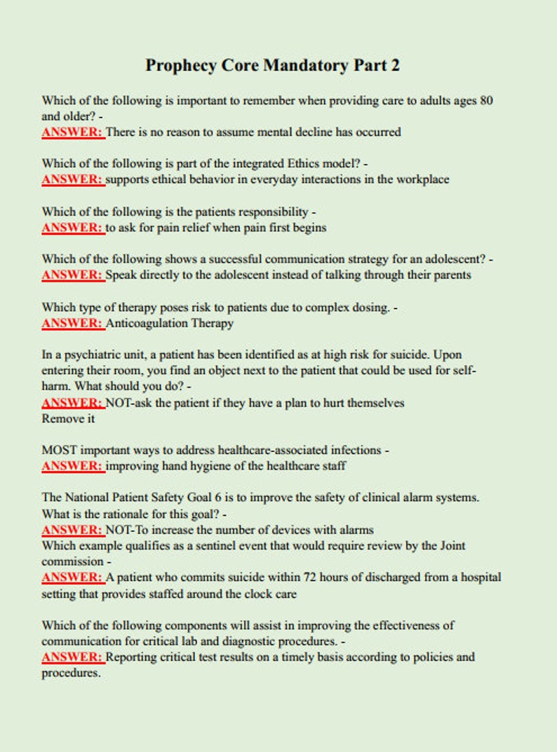 Prophecy Core Mandatory Part 2 Exam 2024/2025 - Etsy