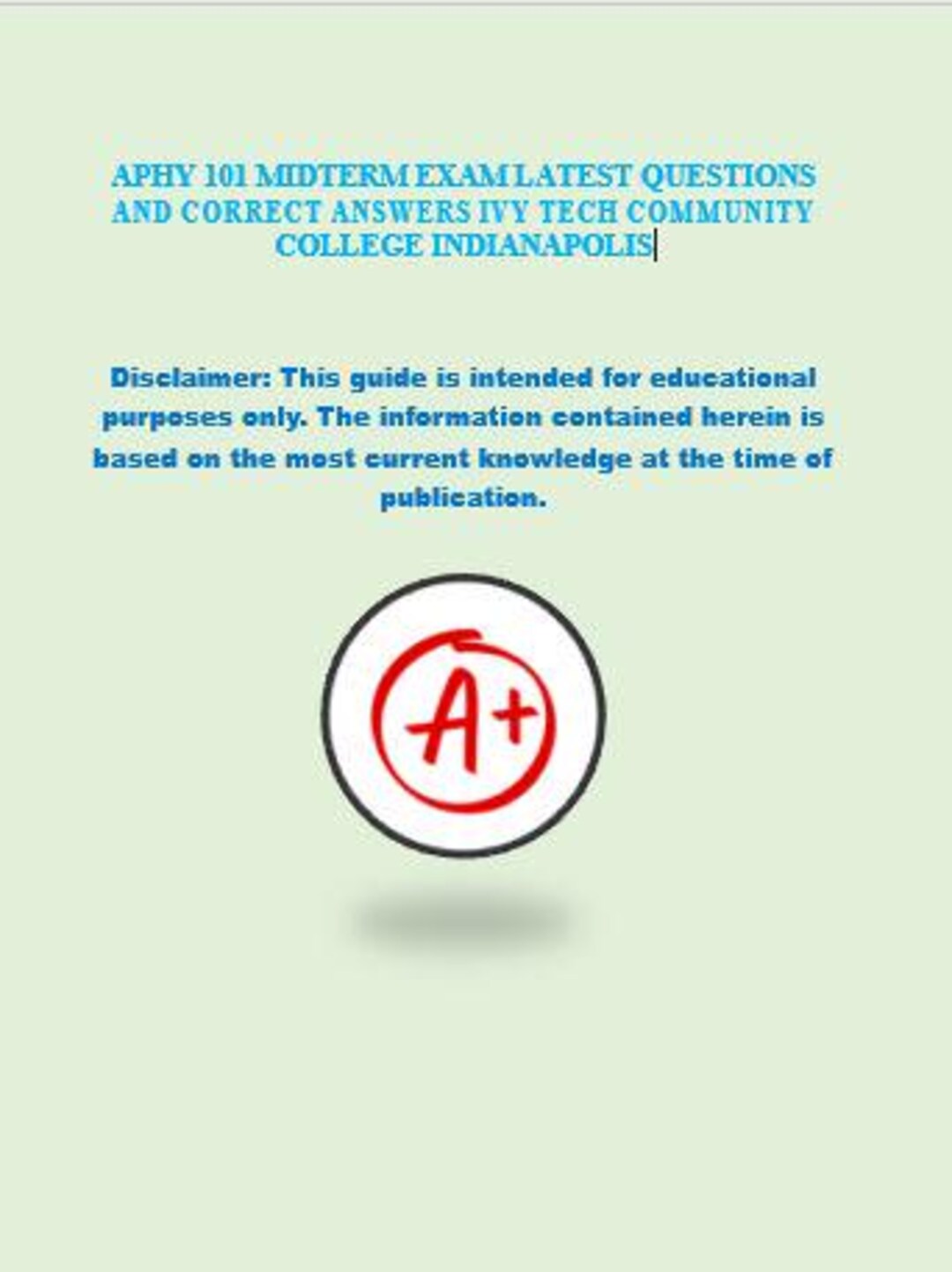 APHY 101 Midterm Exam Latest Questions and Correct Answers Ivy Tech ...