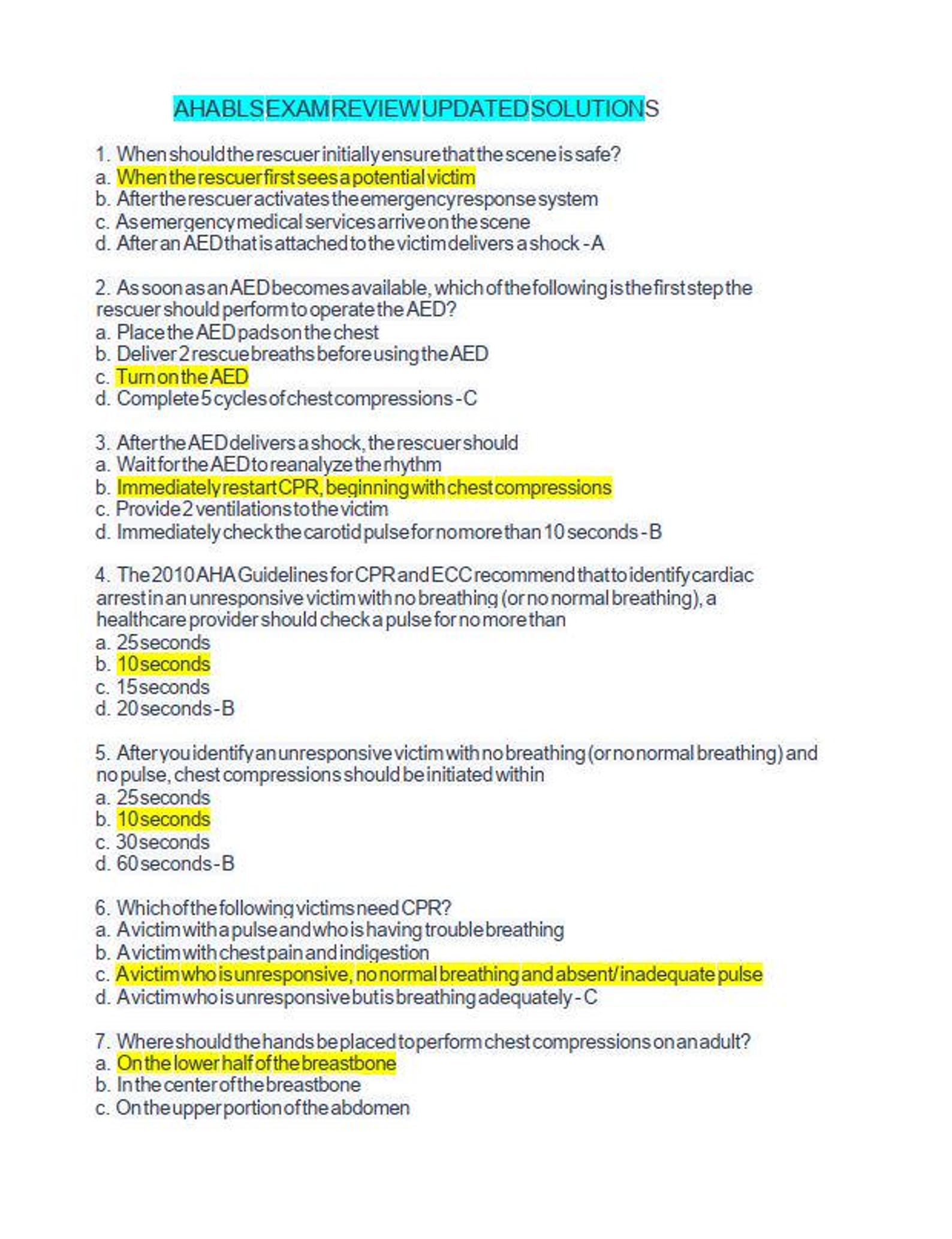 AHA BLS Exam Review Updated SOLUTIONS 2024/2025 - Etsy