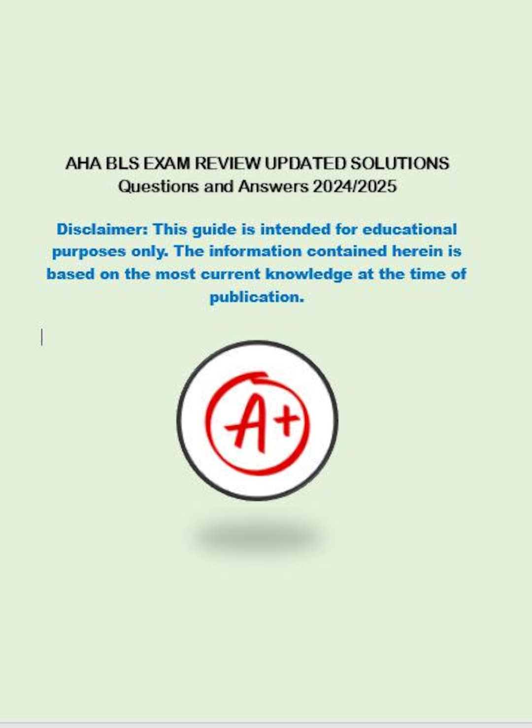 AHA BLS Exam Review Updated SOLUTIONS 2024/2025 - Etsy