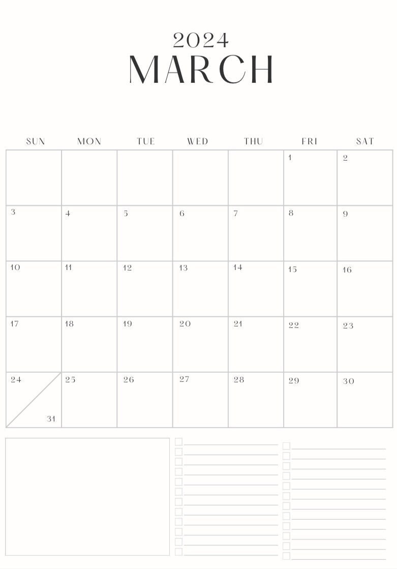 March 2024 Calender - Etsy