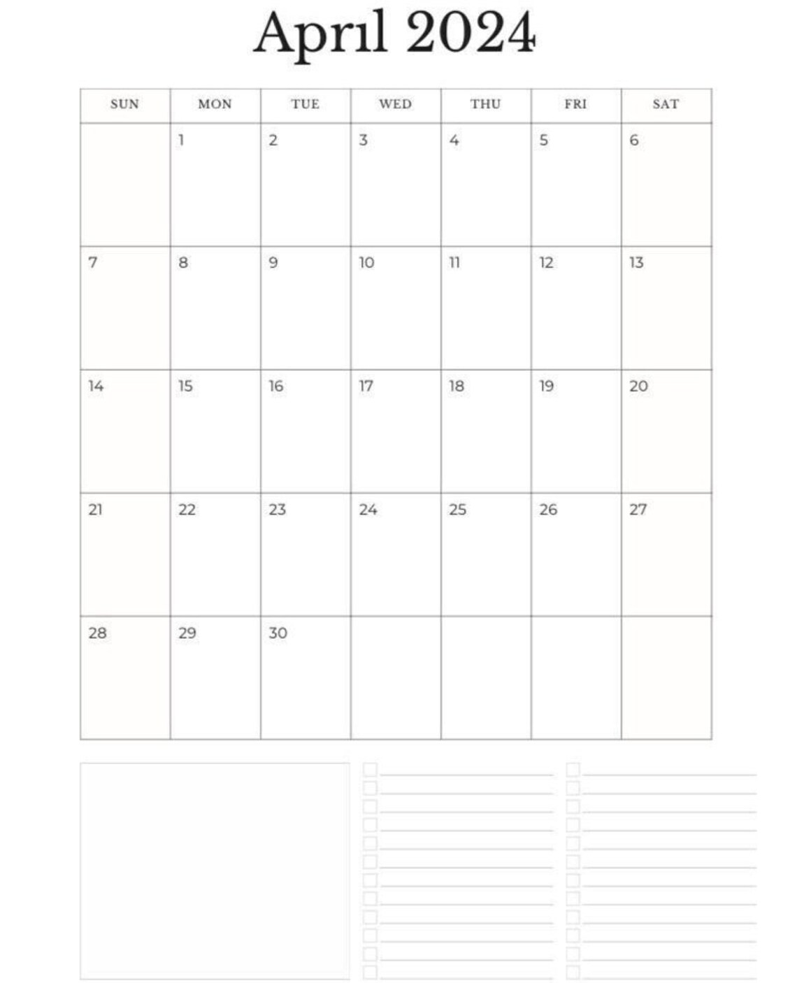 April 2024 Calendar - Etsy