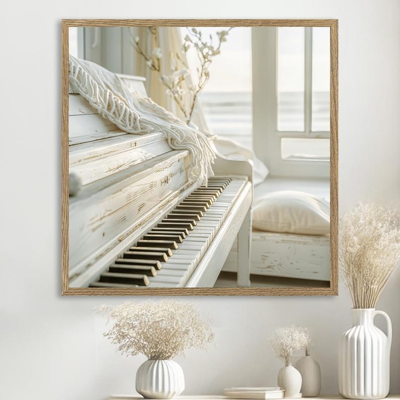Vintage White Piano Wall Art - Printable Retro Boho Poster - Soft ...