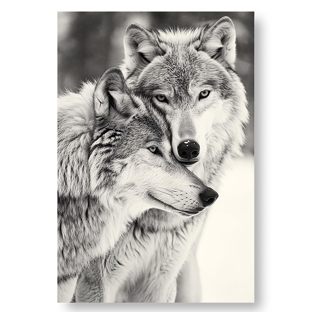 Wolf Couple Wall Art - Black and White Wildlife Poster - Printable Artwork - Elegant Natural ...