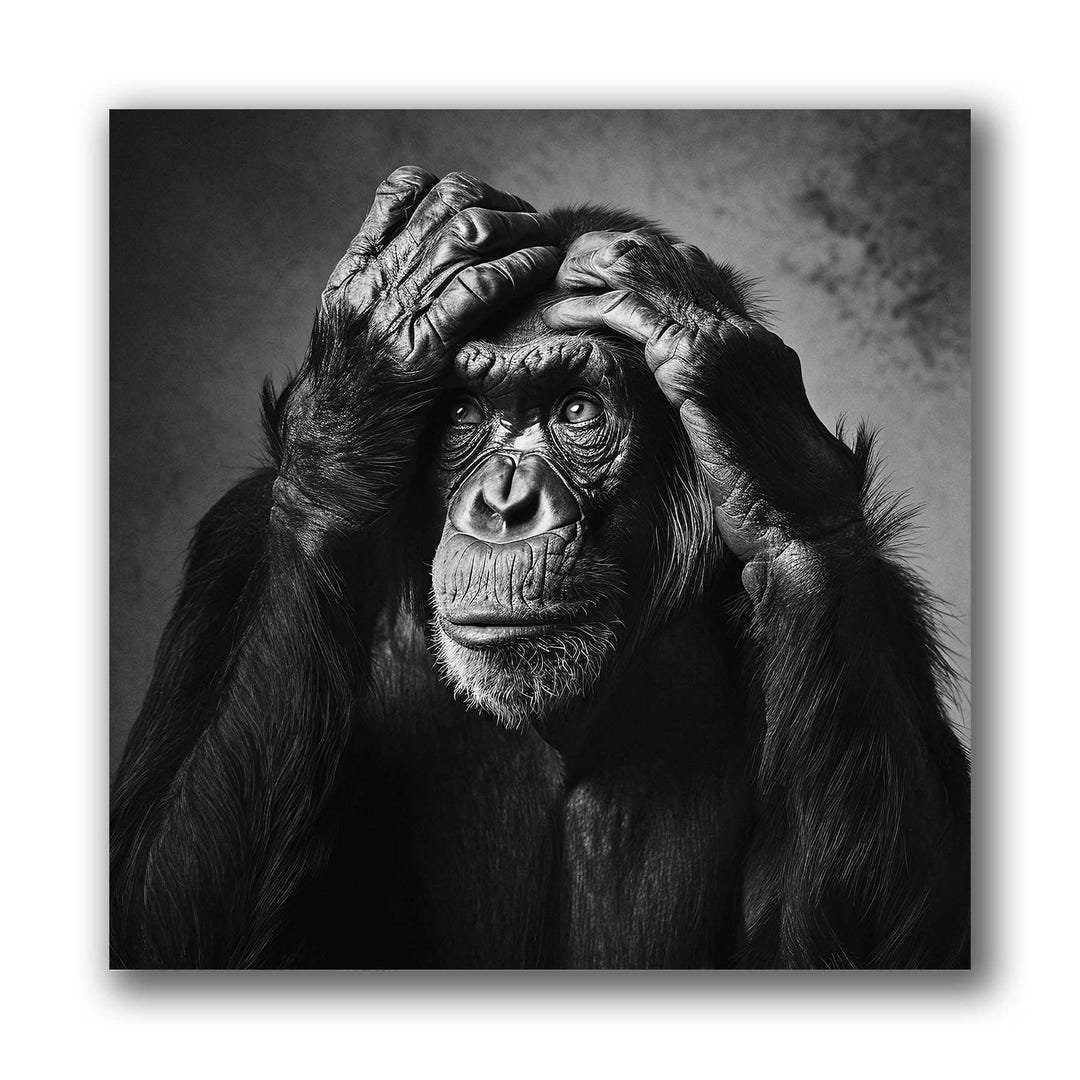 Monkey Portrait Art - Expressive Chimpanzee Wall Art - Wildlife Wall ...