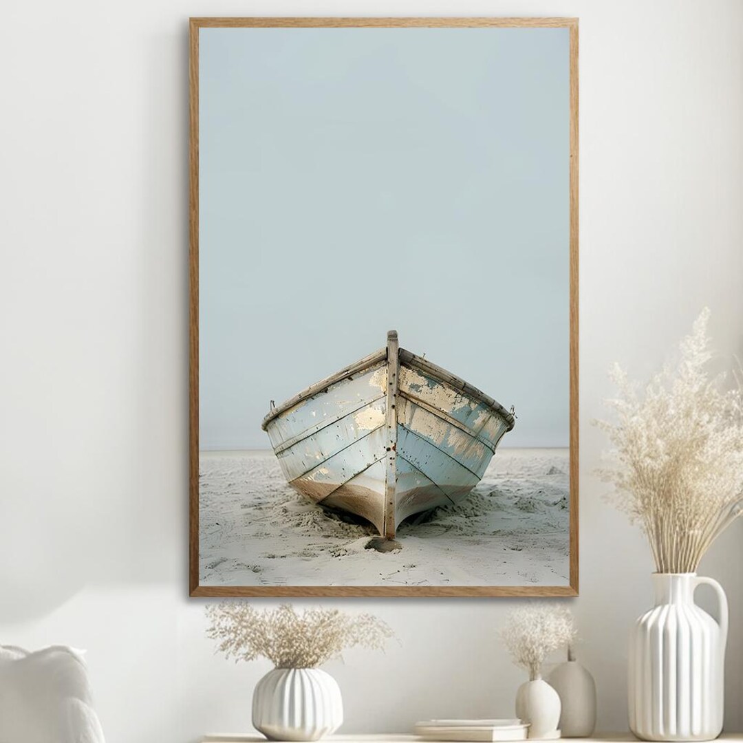 Vintage Boat Poster - Coastal Wall Art - Soft Pastel Home Decor ...