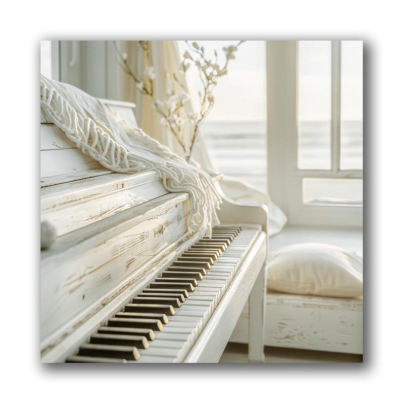 Vintage White Piano Wall Art - Printable Retro Boho Poster - Soft ...