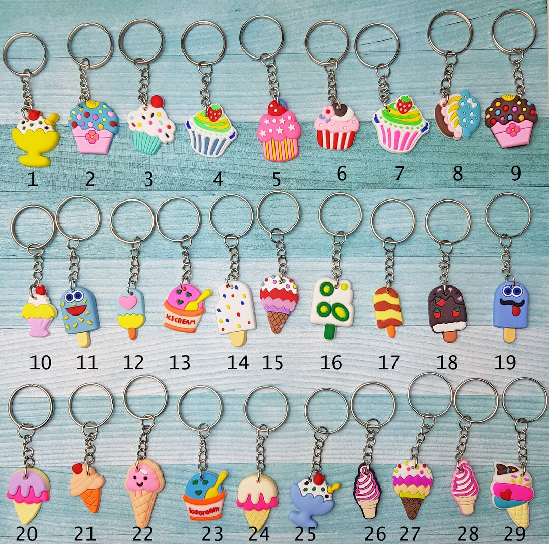 Ice Cream/cupcake Shaped Rubber Cut Keyrings Dessert Key Chain ...
