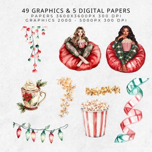 Christmas Movie Night Clipart: Cozy Pajama Art (digital Download) - Etsy