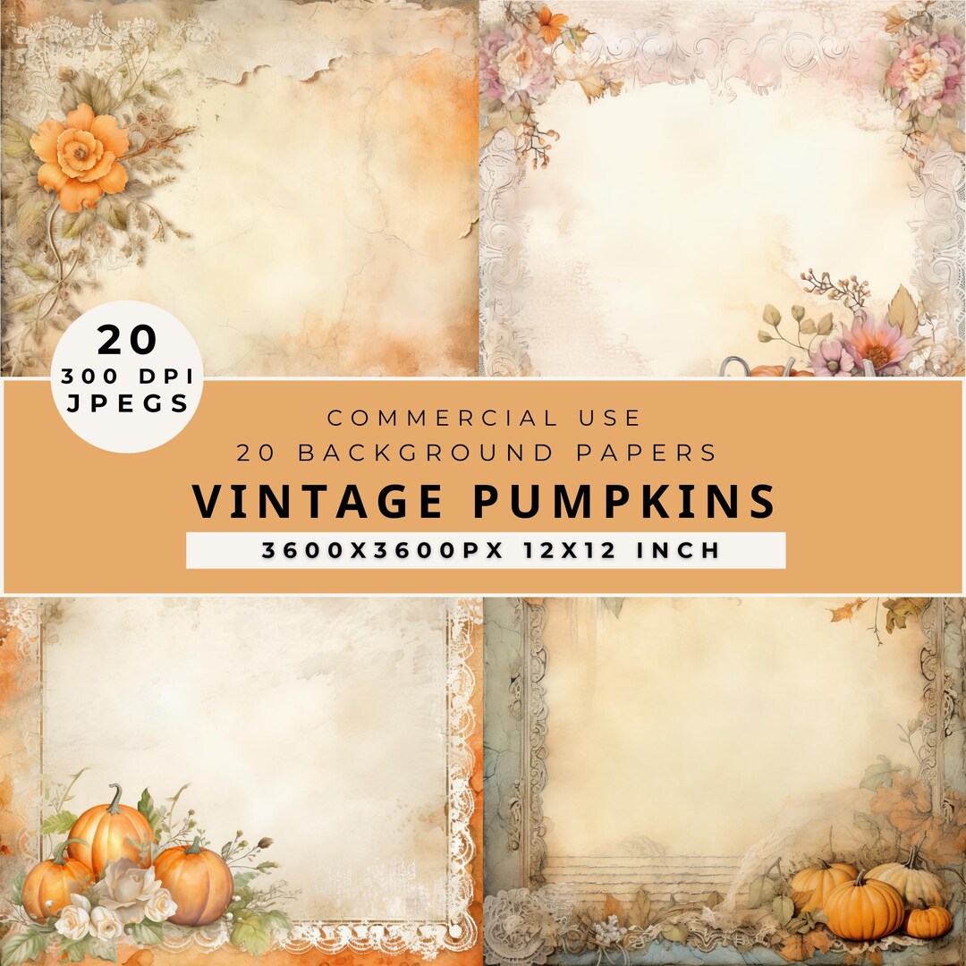 Vintage Halloween Pumpkin Digital Paper: Floral Autumn Scrapbook ...