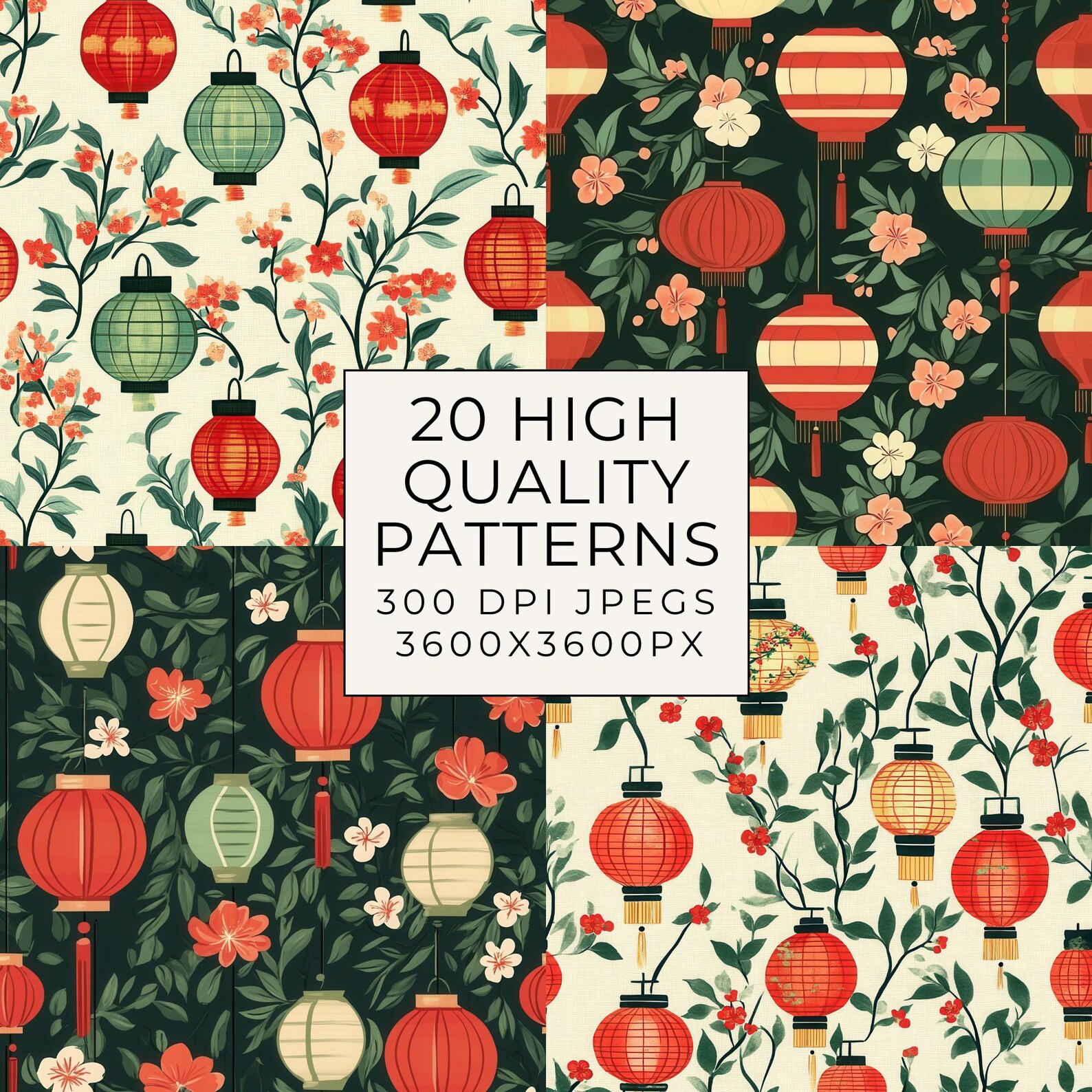 Lunar New Year Digital Papers, Chinese New Year Seamless Patterns ...