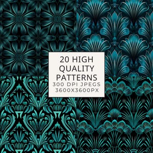 Teal & Gold Art Deco Seamless Patterns: Digital Paper Pack (digital ...