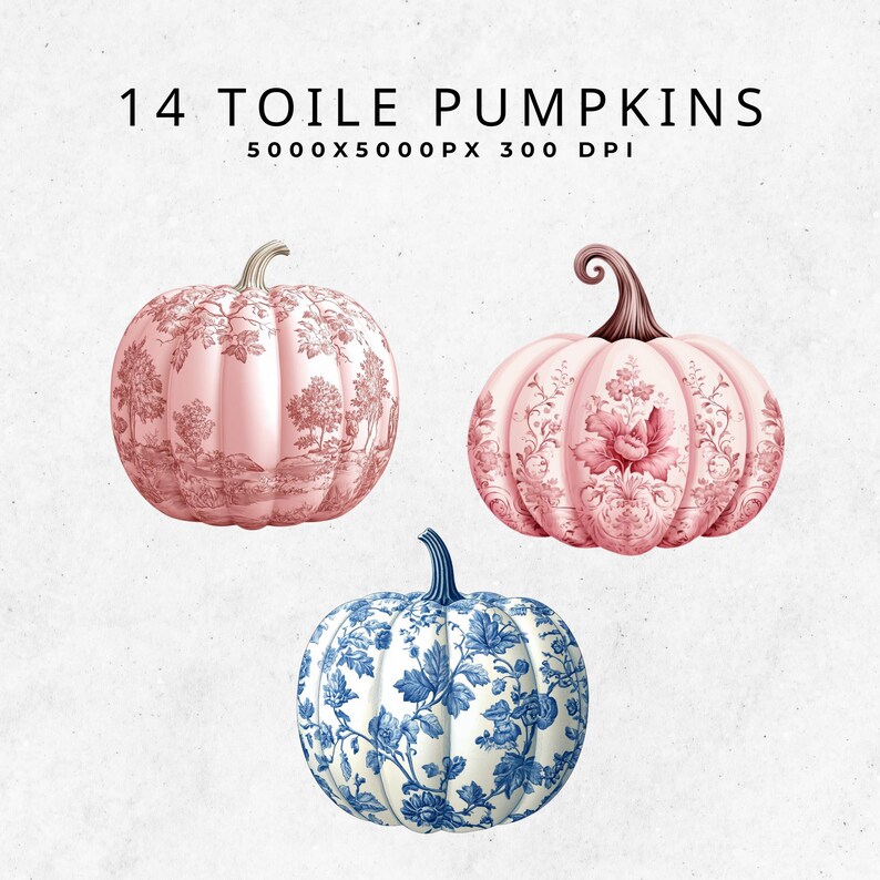 Toile Pumpkins Clipart, Toile Pumpkin PNG, Damask Fall Junk Journal Png ...
