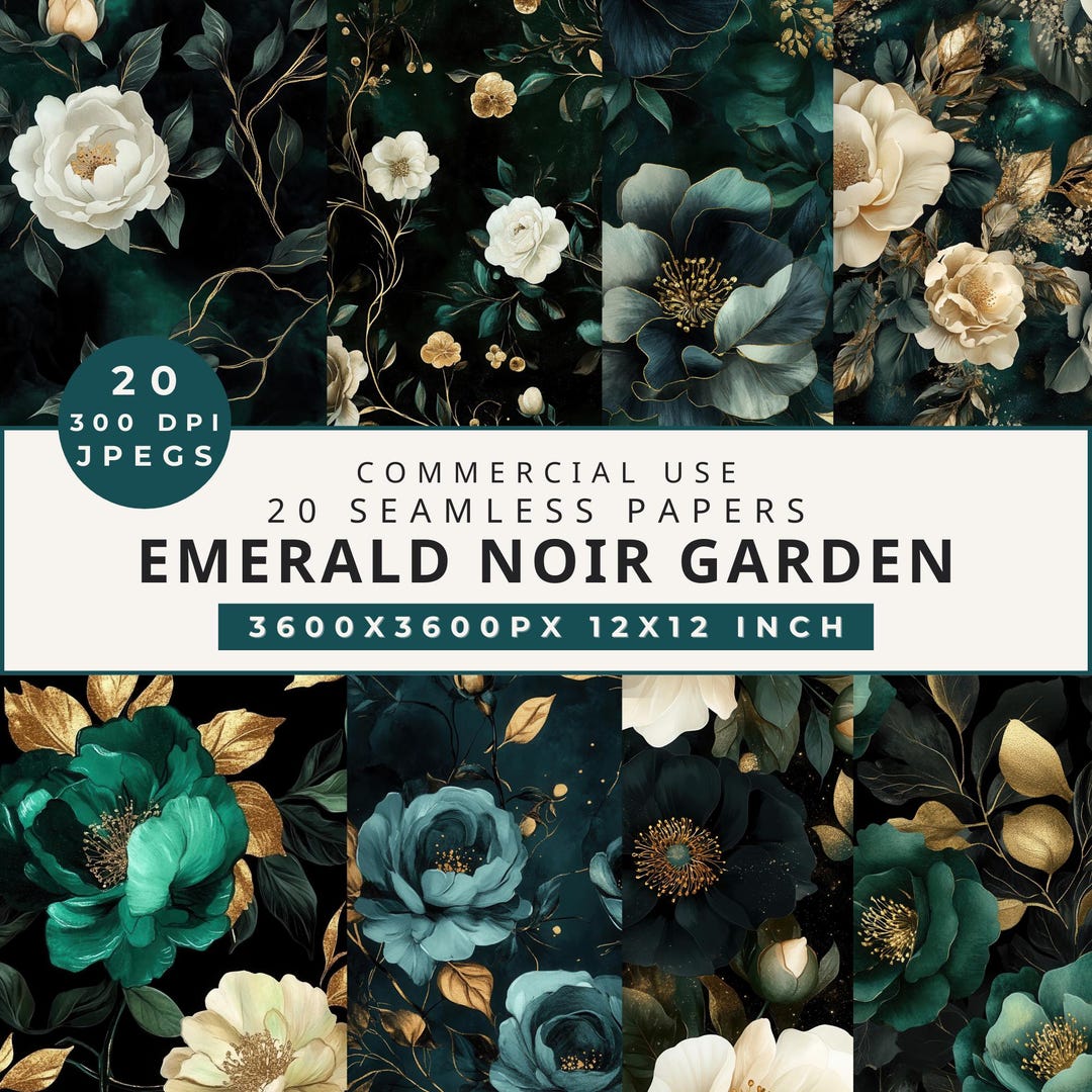 Clipart Emerald Green Flower, Emerald Green Black & Gold Floral ...