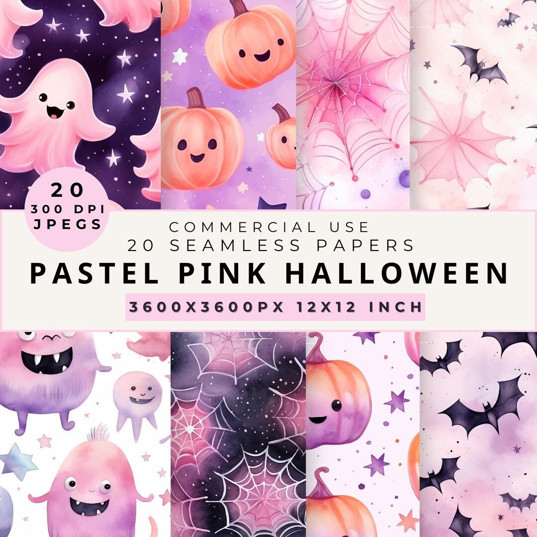 Pastel Pink Halloween Digital Paper, Halloween Seamless Pattern ...