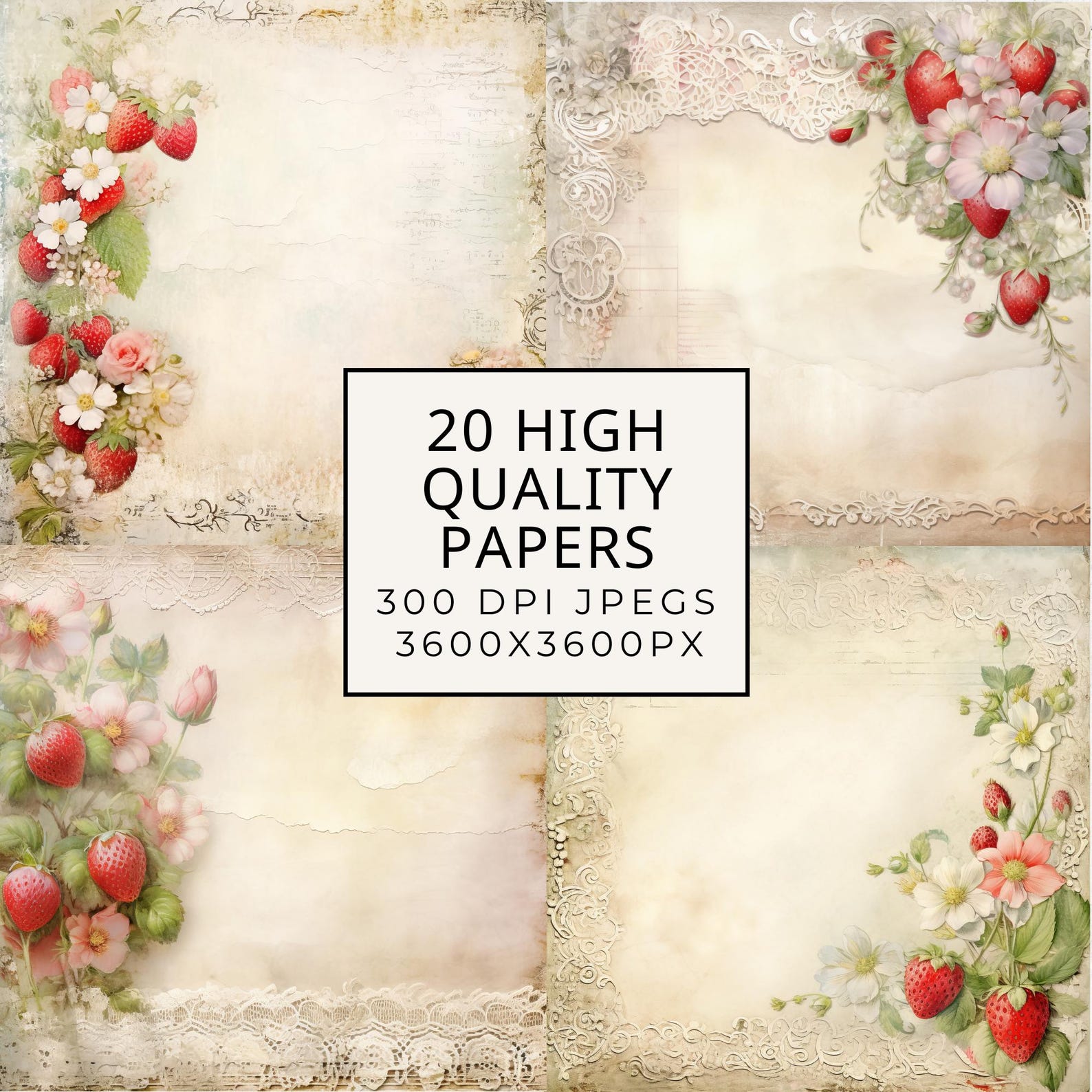 Vintage Strawberry Digital Paper: Gothic Junk Journal Kit (digital ...