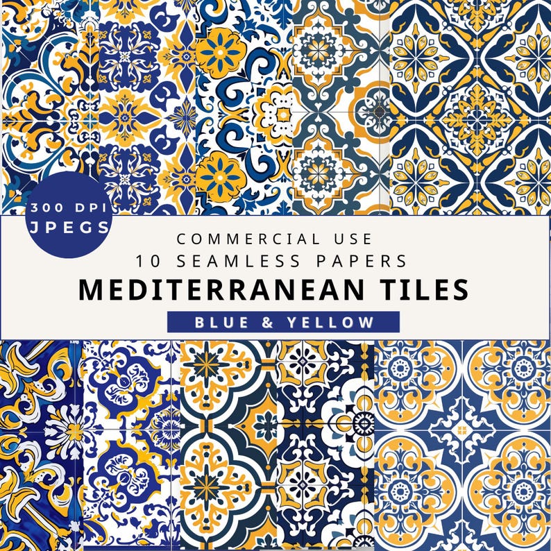 Mediterranean Tile Seamless Pattern, Mediterranean Watercolor Clipart ...