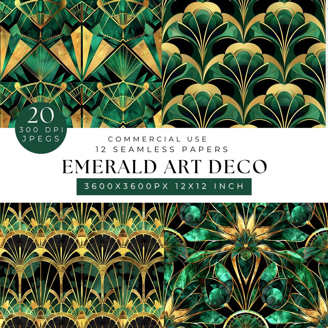 Emerald & Gold Art Deco Digital Paper: Seamless Patterns (digital ...
