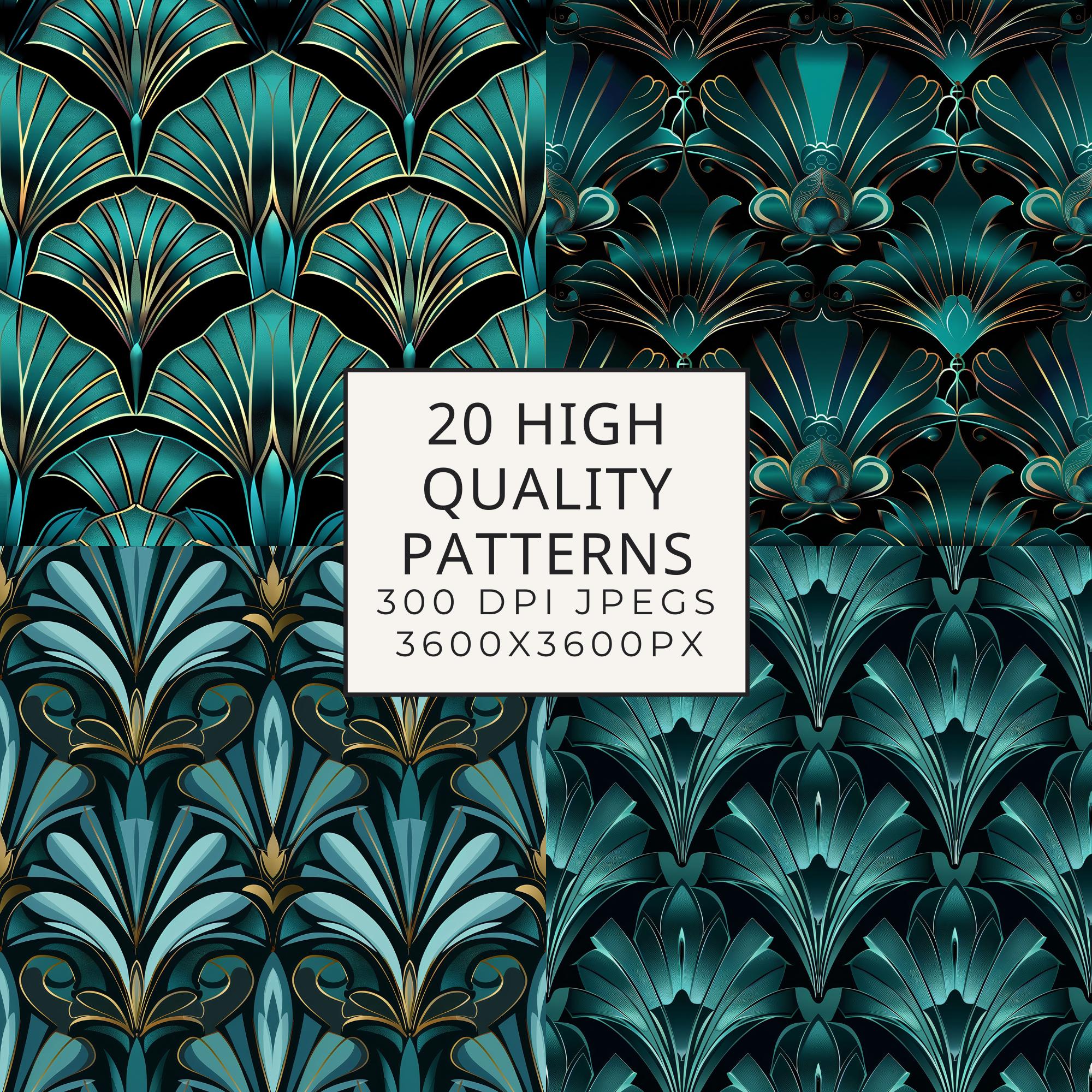 Teal & Gold Art Deco Seamless Patterns: Digital Paper Pack (digital ...