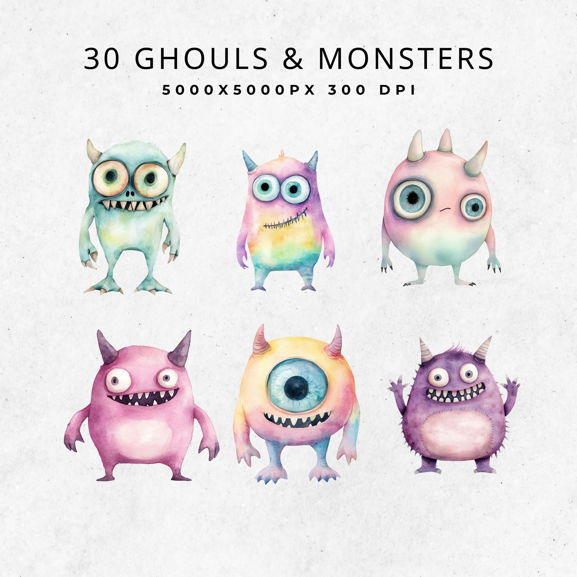 Cute Halloween Monster Clipart, Little Monsters Clipart, Watercolor ...