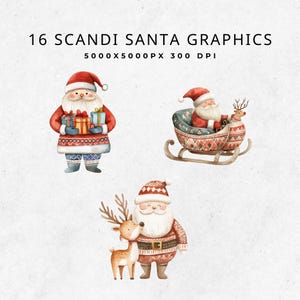 Watercolor Scandi Santa Clipart: Nordic Christmas PNG (digital Download ...