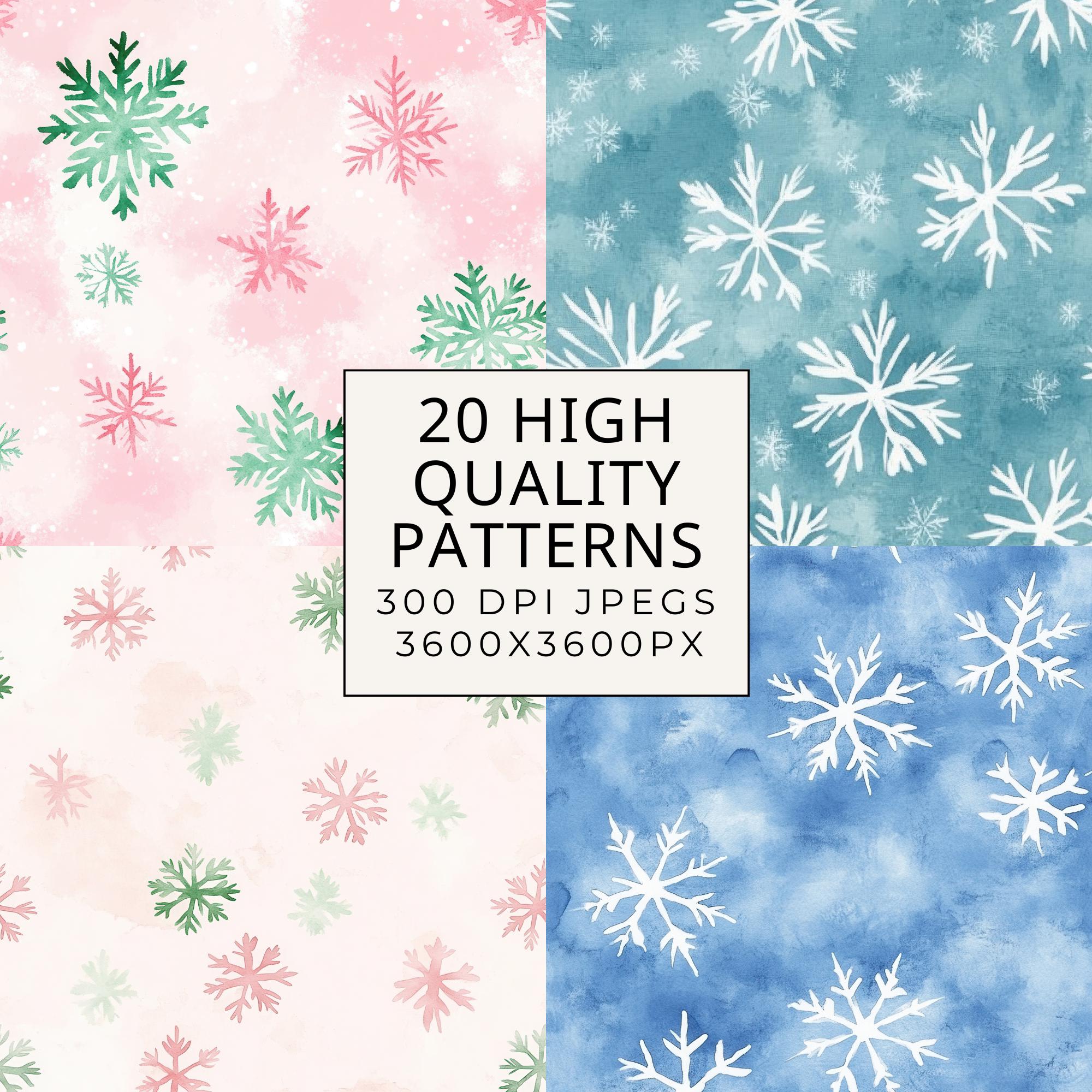 Watercolor Snowflake Digital Papers: Seamless Christmas Patterns ...