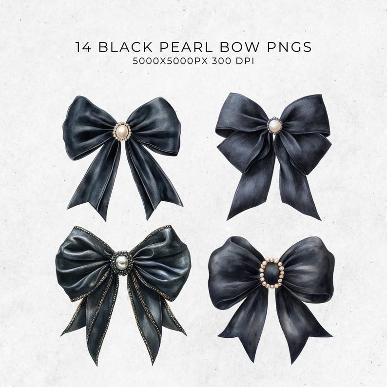 Black Pearl Bow Clipart, Elegant Digital Graphics, Instant Download for ...